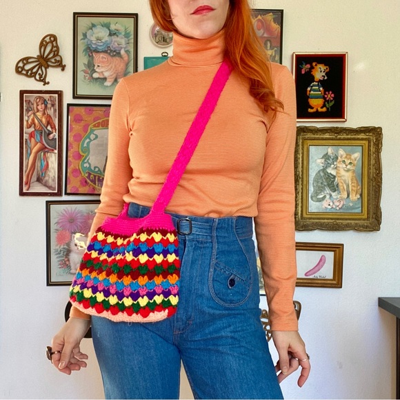 Vintage | Bags | Vintage Crochet Multi Colored Purse | Poshmark